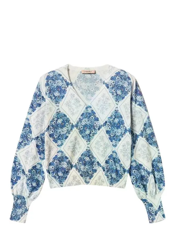 TWINSET Diamond-pattern Floral Top - Blue