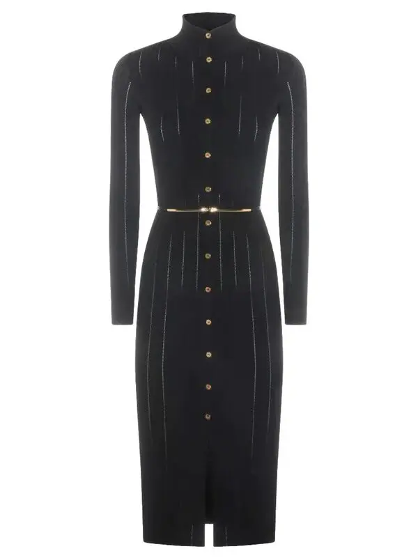 Elisabetta Franchi Openwork Knit Dress With Belt - Black