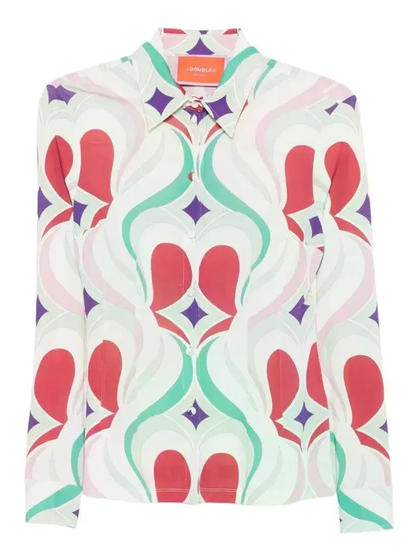 La DoubleJ Geometric Pattern Buttoned Shirt - White