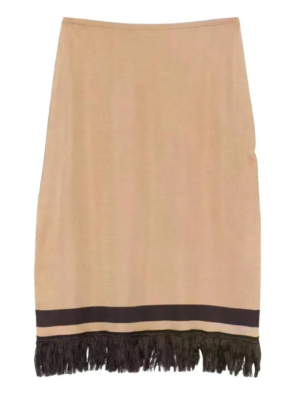 FERRAGAMO Fringe Hem Midi Skirt - Neutrals