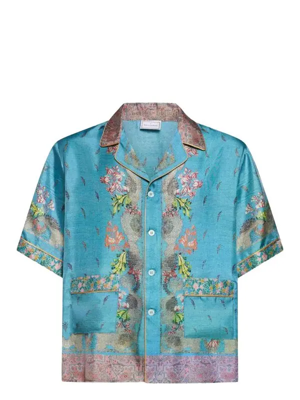 PIERRE-LOUIS MASCIA Paisley-print Short-sleeve Shirt - Blue
