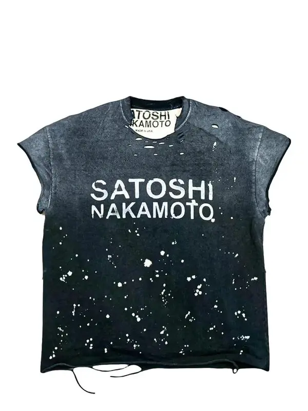 SATOSHI NAKAMOTO Distressed Long-sleeved T-shirt - Black