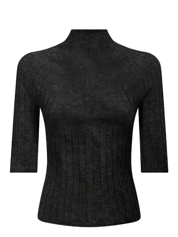 CARACTÈRE Ribbed High-neck Top - Black