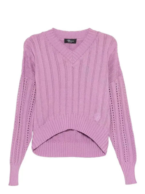 Blumarine V-neck Openwork Sweater - Purple