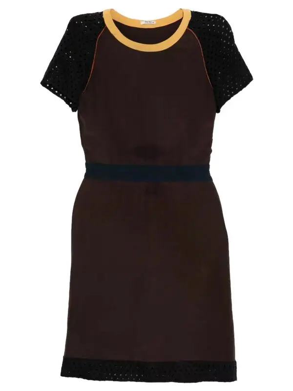 Miu Miu Contrast Trim Mini Dress - Brown