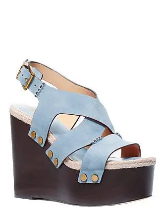 Michael Kors Raven Studded Suede Wedge Sandal - Blue