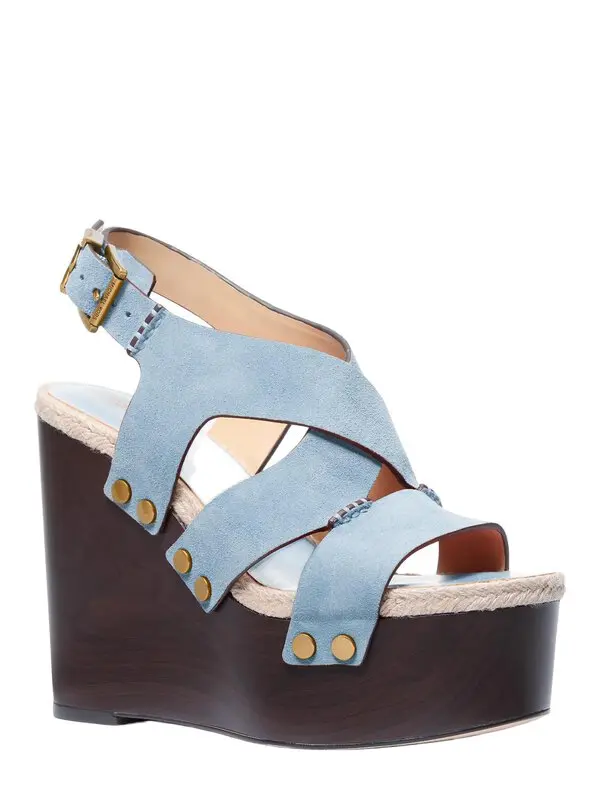 Michael Kors Raven Studded Suede Wedge Sandal - Blue