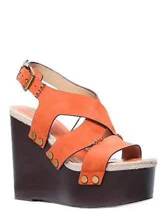 Michael Kors Raven Studded Suede Wedge Sandal - Orange