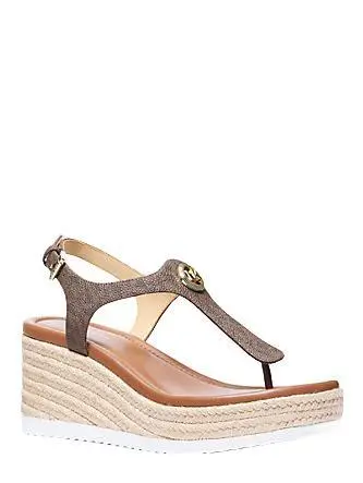 Michael Kors Val Signature Logo Thong Wedge Sandal - Brown