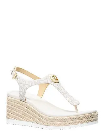 Michael Kors Val Signature Logo Thong Wedge Sandal - Natural