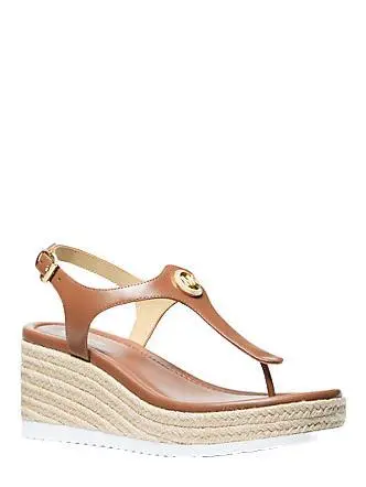 Michael Kors Leather Thong Wedge Sandal - Brown