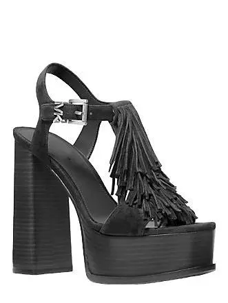 Michael Kors Indra Fringed Suede Platform Sandal - Black