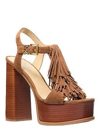 Michael Kors Indra Fringed Suede Platform Sandal - Brown