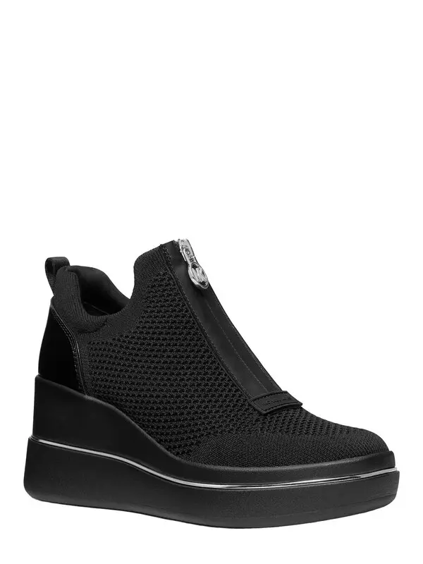 Michael Kors Emmy Stretch Knit Zip Wedge Trainer - Black