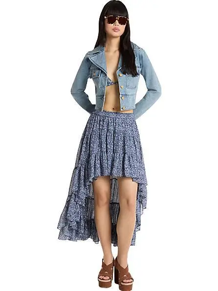 Michael Kors Floral Print Georgette High-low Skirt - Blue