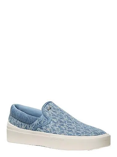 Michael Kors Eddie Signature Logo Print Denim Slip-on Sneaker - White