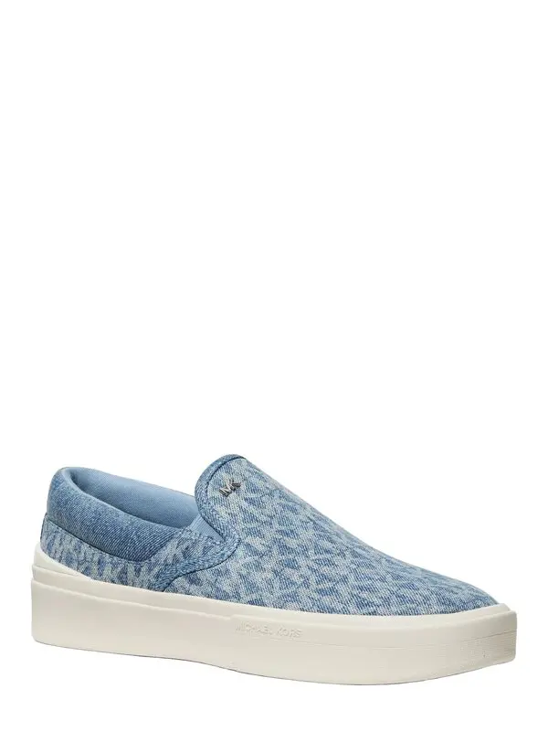 Michael Kors Eddie Signature Logo Print Denim Slip-on Sneaker - White