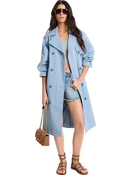 Michael Kors Oversized Washed Cotton And Nylon Trench Coat - Blue