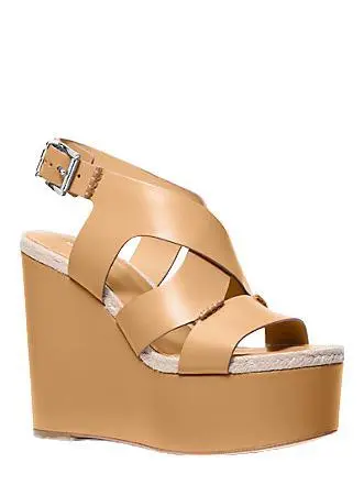 Michael Kors Raven Leather Wedge Sandal - Brown
