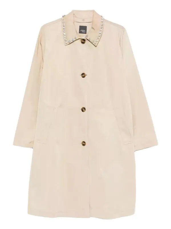 Marina Rinaldi Embellished Gabardine Coat - Neutrals