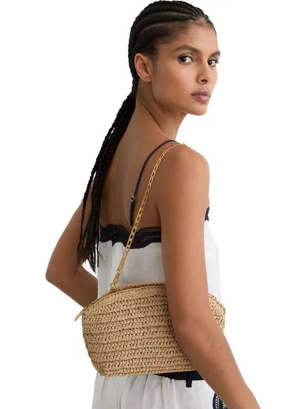REISS Raffia Clutch With Chain Strap - Natural