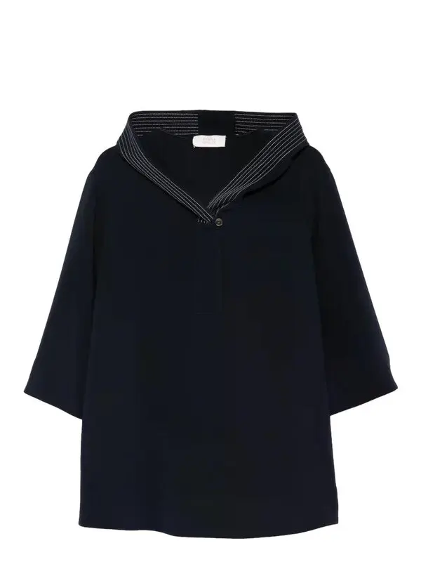Marina Rinaldi Striped Hooded Blouse - Blue