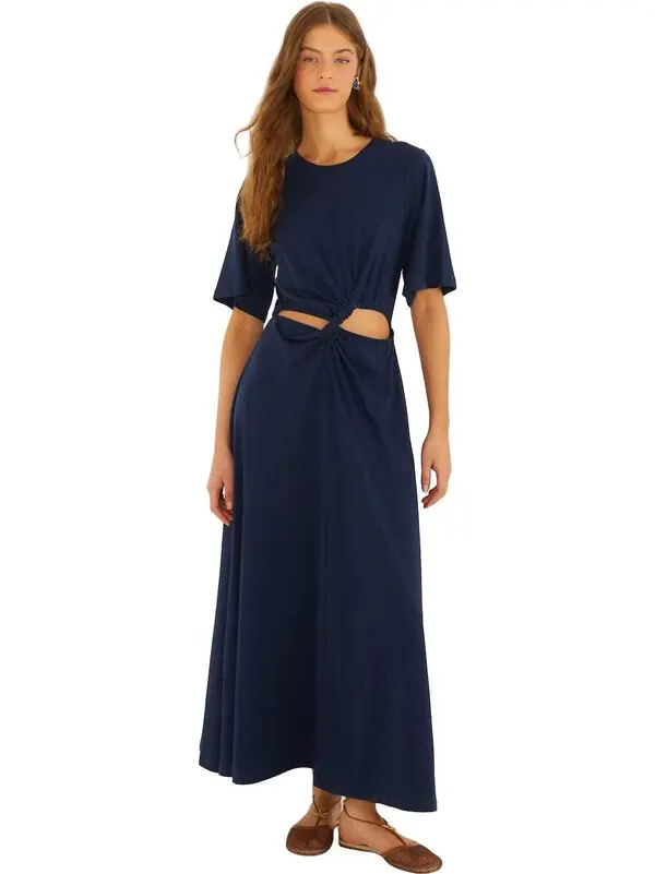 Farm Rio Cut-out Short Sleeve Maxi Dress - Dark Blue