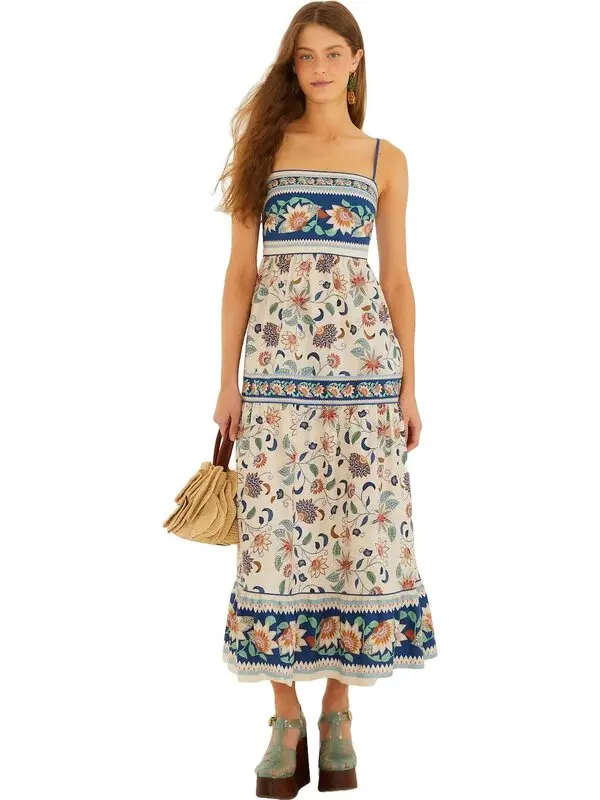 Farm Rio Floral Tapestry Midi Dress - Floral Delhi Tapestry Light Pink