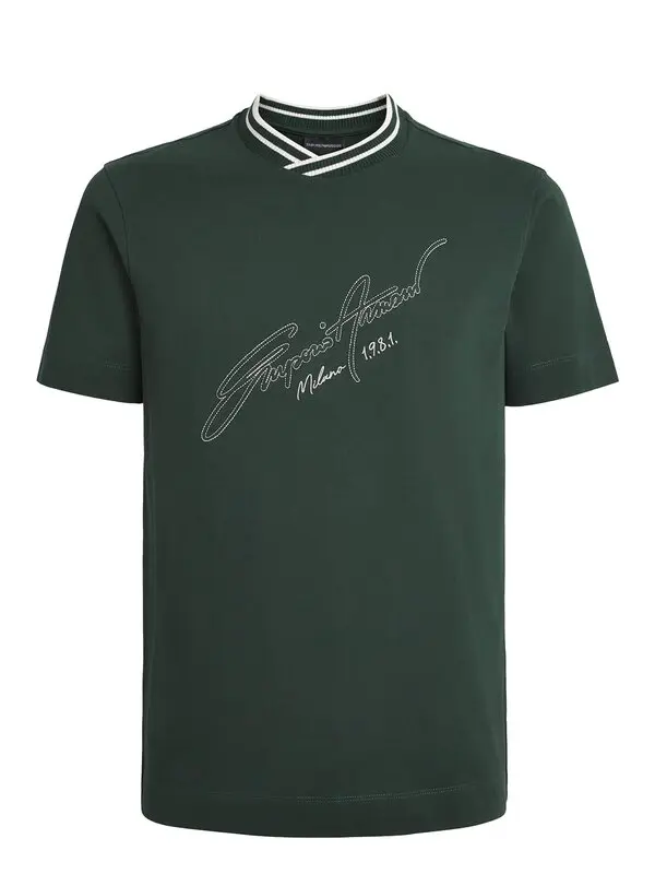 Emporio Armani Cotton Embroidered Logo T-shirt - Green