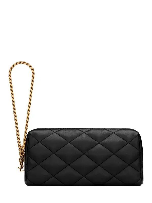 Saint Laurent Quilted Monogram Pouch With Chain - Black