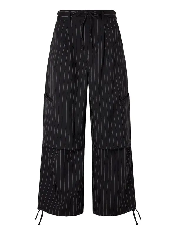 Adidas Originals By Alexander Wang Y-3 Pinstriped Recycled Woven Wide-leg Pants - Black