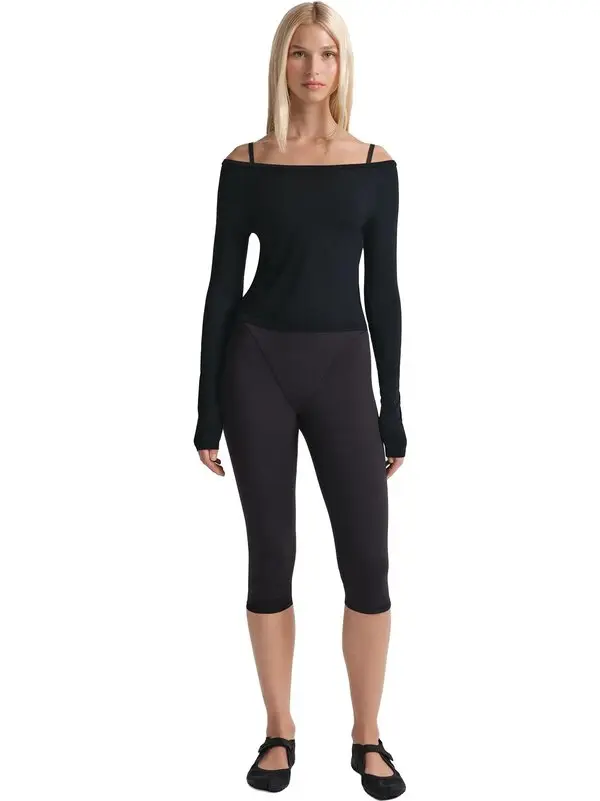 SKIMS Long Sleeve Boatneck Top Stretch Knit - Obsidian