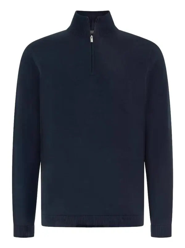 Boggi Milano Quarter Zip Sweater In Cotton And Silk Blend - Blue