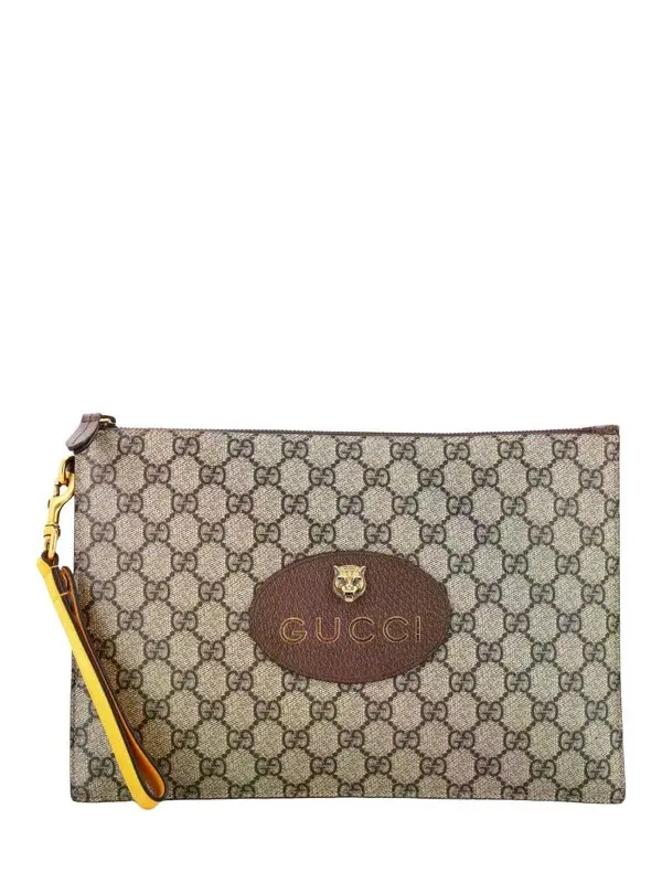 Gucci Neo Vintage Gg Coated Canvas Wristlet Pouch - Brown