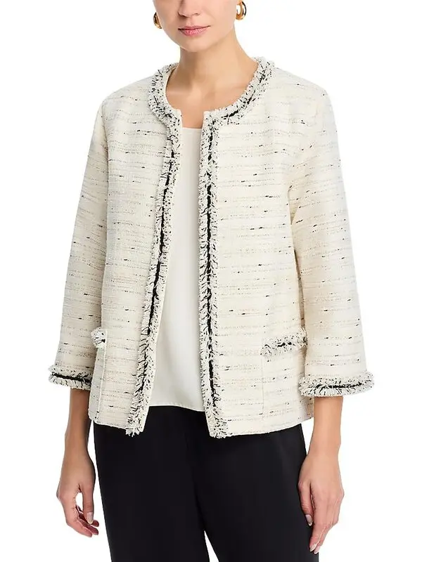 Caroline Rose Boxy Fringe Trim Jacket - Ivory/black
