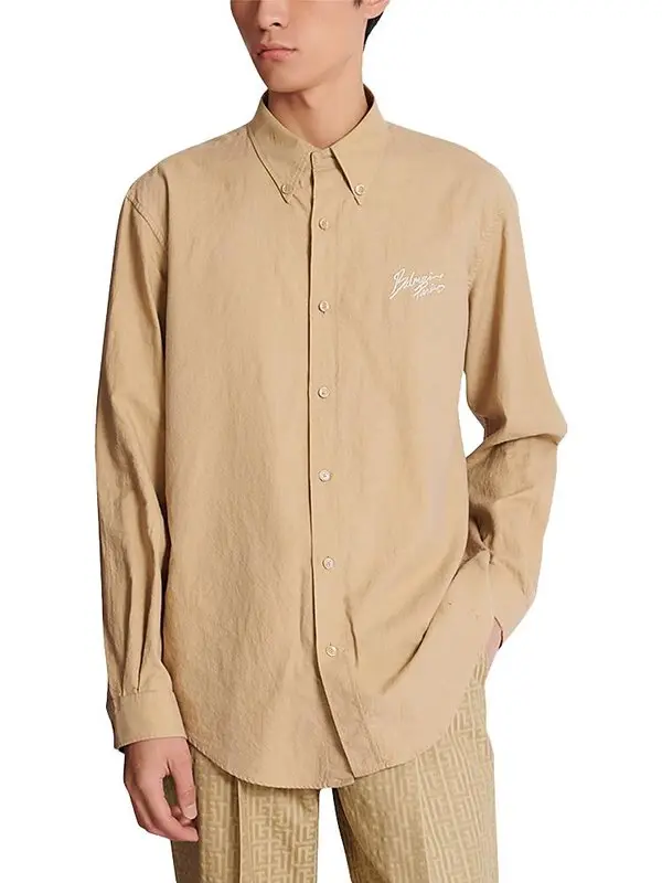 Balmain Logo Oxford Button Shirt - Marine