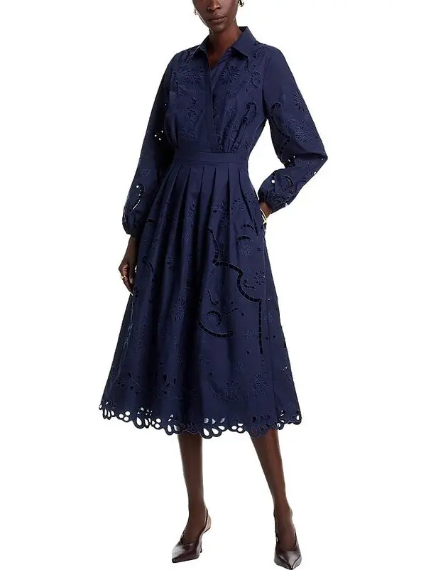 Elie Tahari Zoya Eyelet Embroidered Dress - Navy