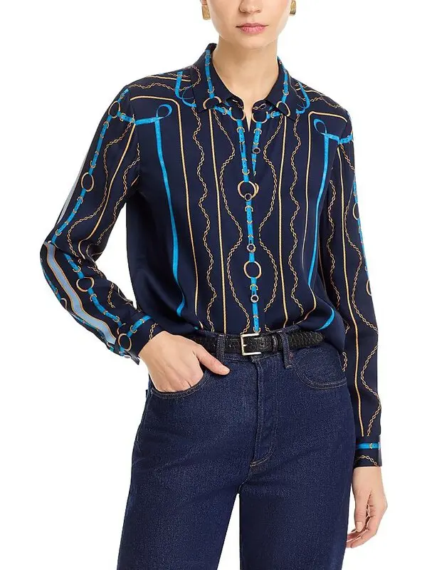 Elie Tahari The Julianna Chain Print Blouse - Denim Chain Print