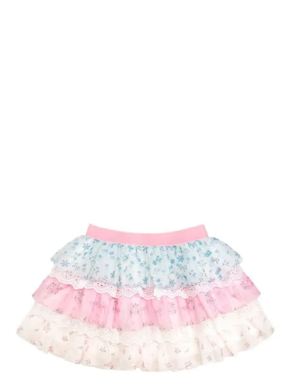SWEET WINK Floral & Lace Tiered Tulle Tutu Skirt - Multicolor