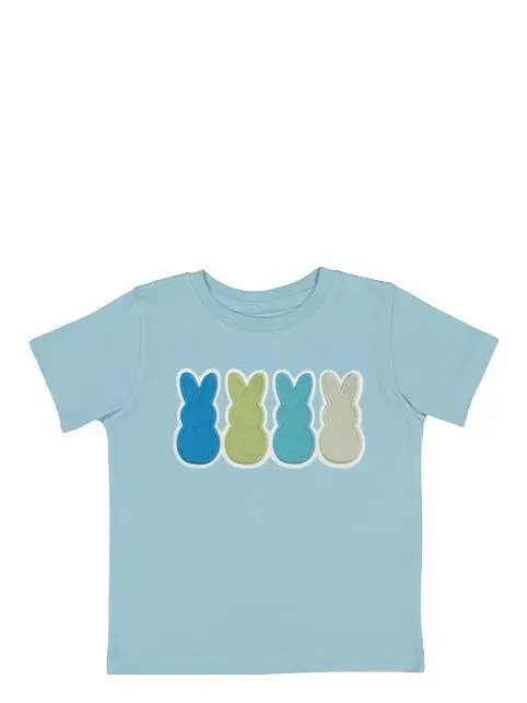 SWEET WINK Peeps Embroidered Patch Easter Short Sleeve T-shirt - Cool Blue