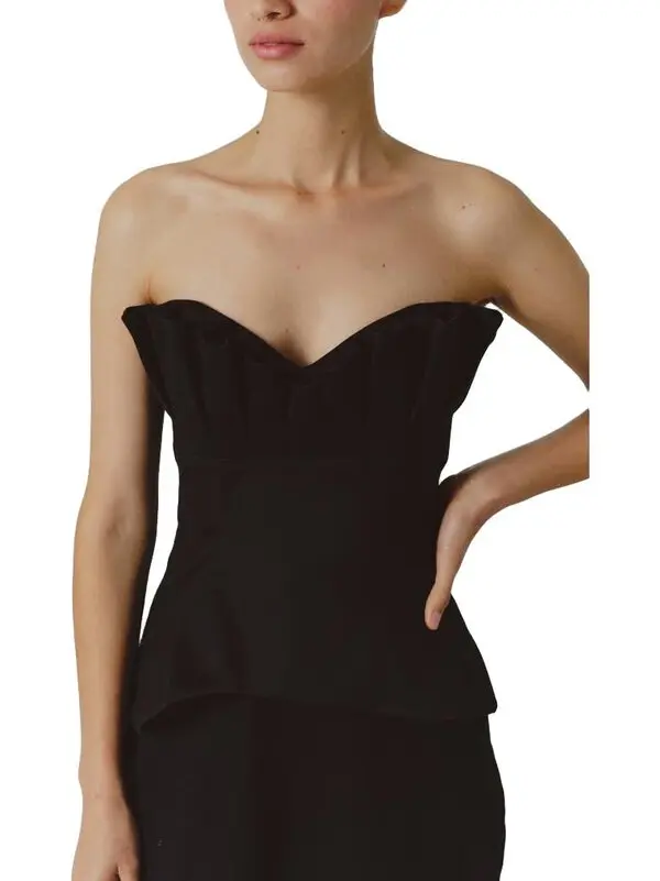 DE LORETA Strapless Pleated Cotton Top - Black