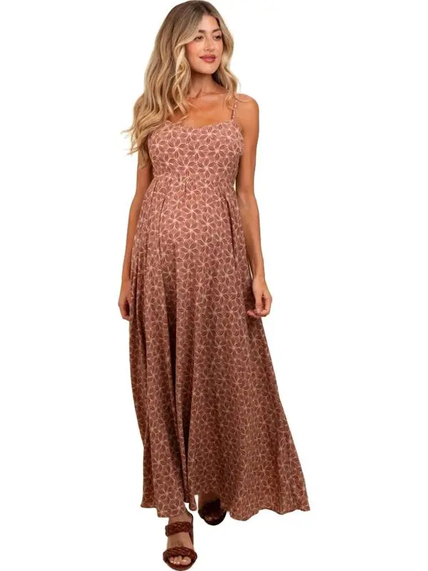 PINKBLUSH Floral Cutout Tie Back Maxi Dress - Rust