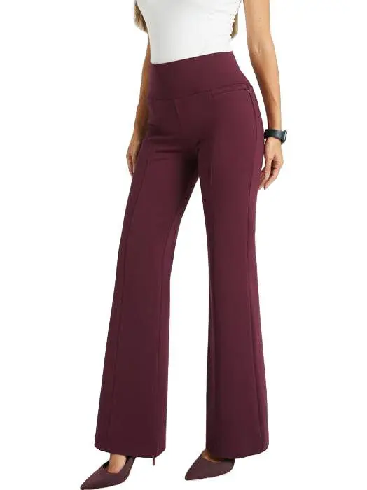 Betabrand Dress Pant Yoga Pant Flare Leg - Burgundy