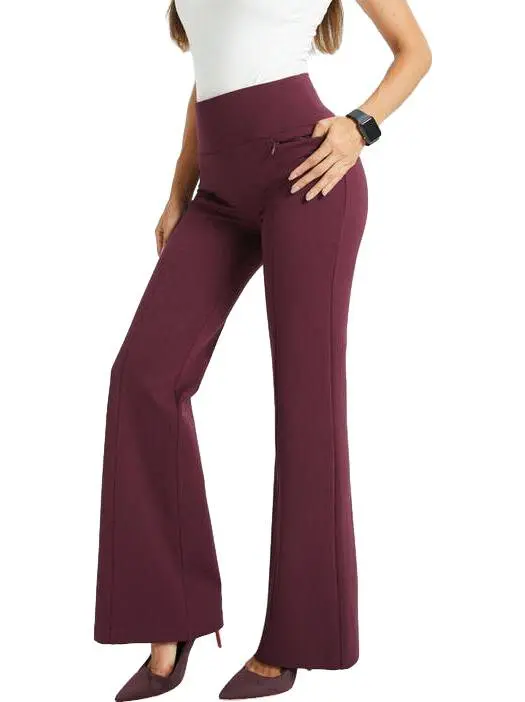 Betabrand Power Down Dress Pant Yoga Pants Flare Leg - Burgundy