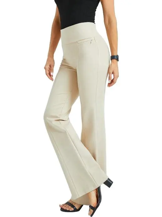 Betabrand Power Down Dress Pant Yoga Pants Flare Leg - Stone