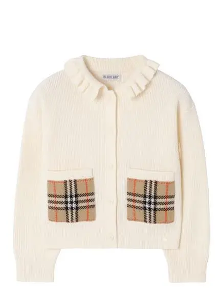 Burberry Check Pocket Cotton Wool Cardigan - Ivory White
