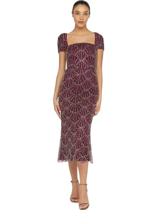 Theia Serena Beaded Cocktail Dress - Oxblood