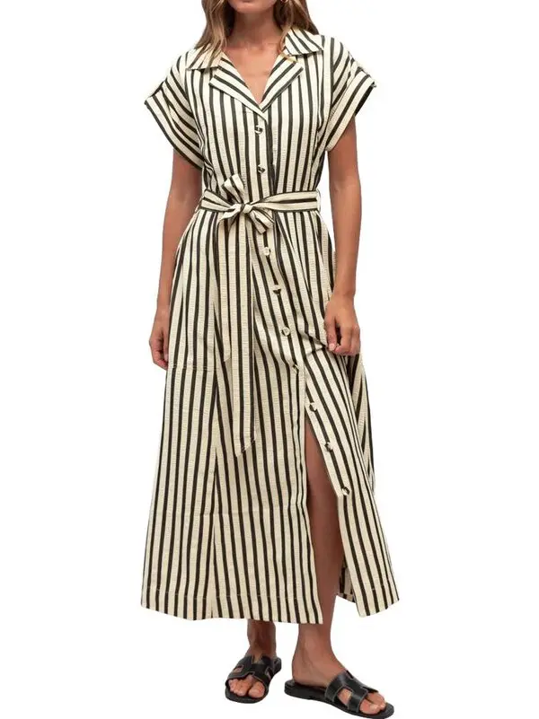 LABEL OF LOVE Classic Stripe Shirt Dress - Ivory