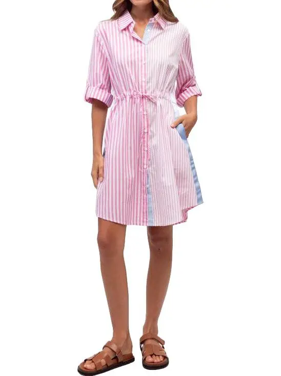 LABEL OF LOVE Striped Shirt Dress - Pink