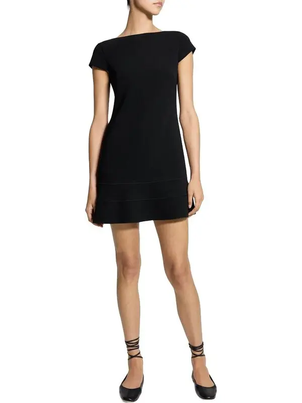 Theory Bateau Neck Tiered Mini Dress - Black